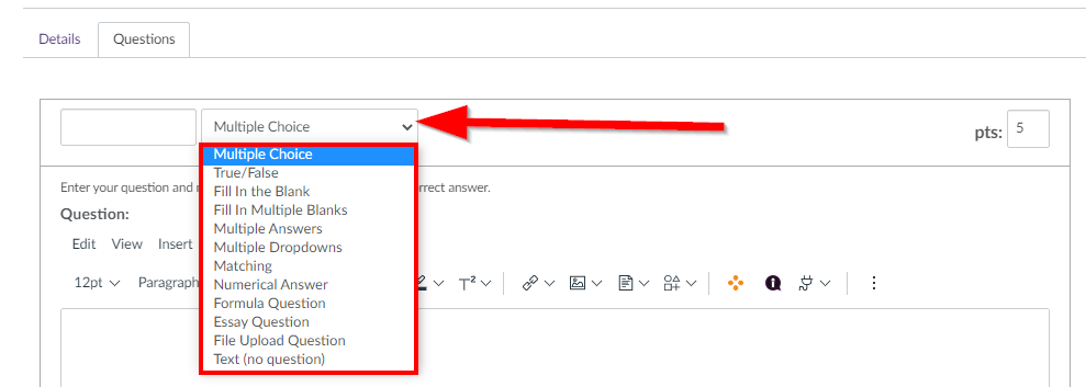 Adding and editing Quiz questions – Academic Technology Help Center